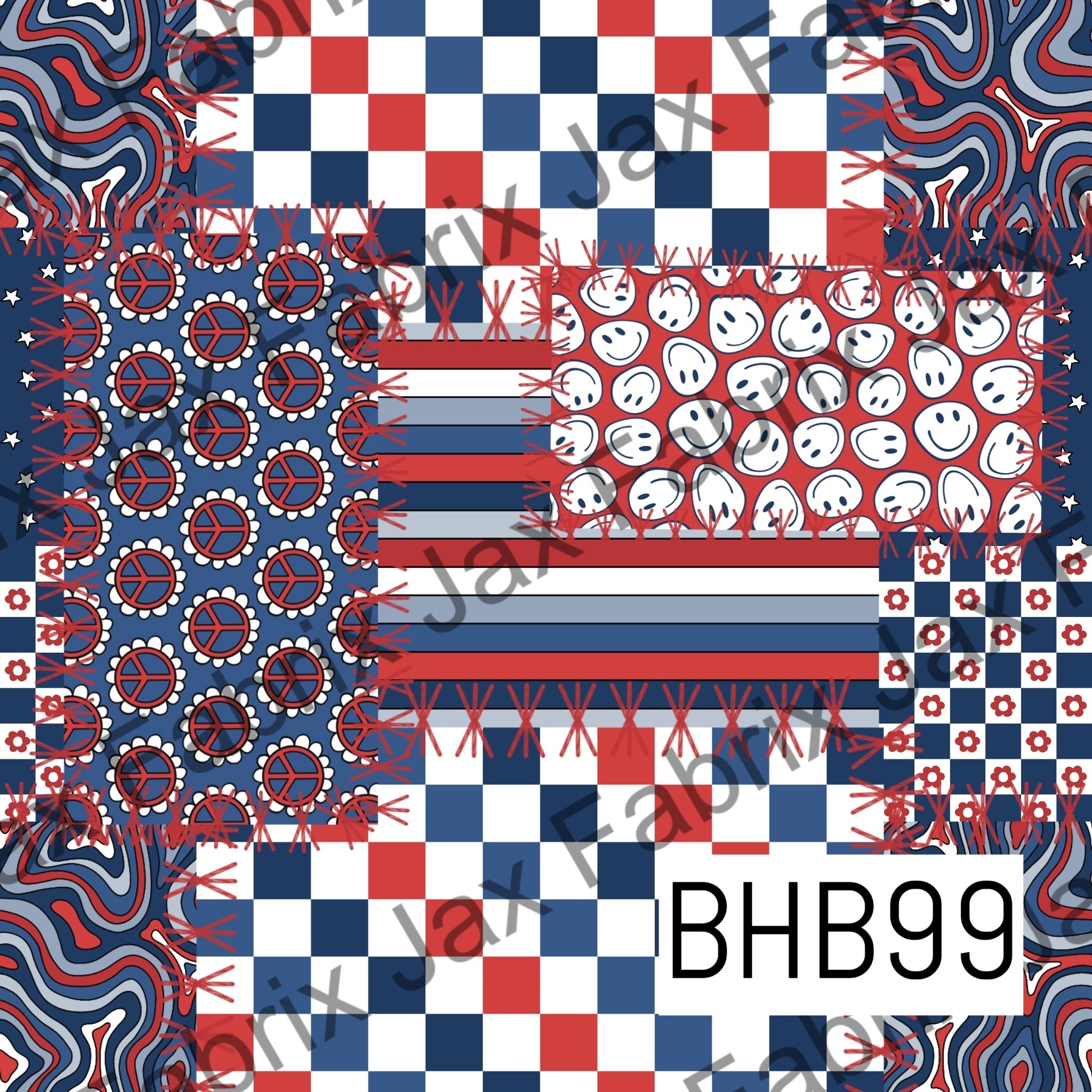 Red White and Blue Muted Patchwork BHB99 – Jax Fabrix