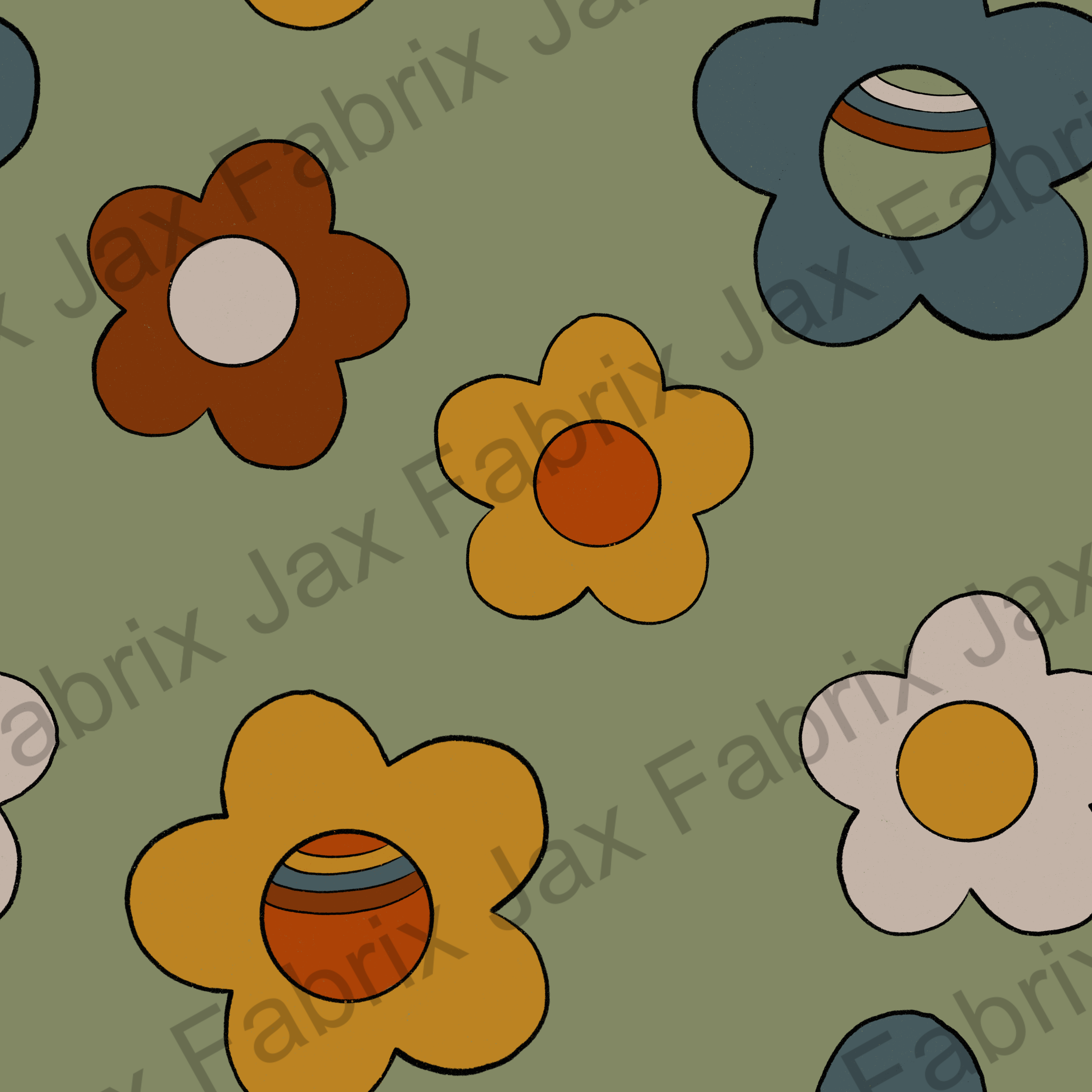 Green Retro Flowers EBD38 – Jax Fabrix